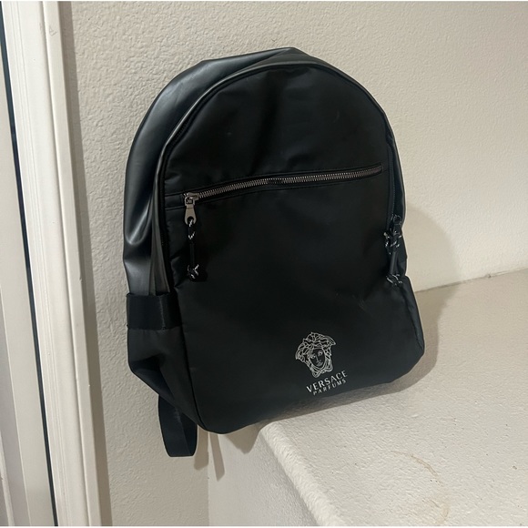 Versace | Bags | Mens Versace Parfums Cologne Black Leather Backpack ...